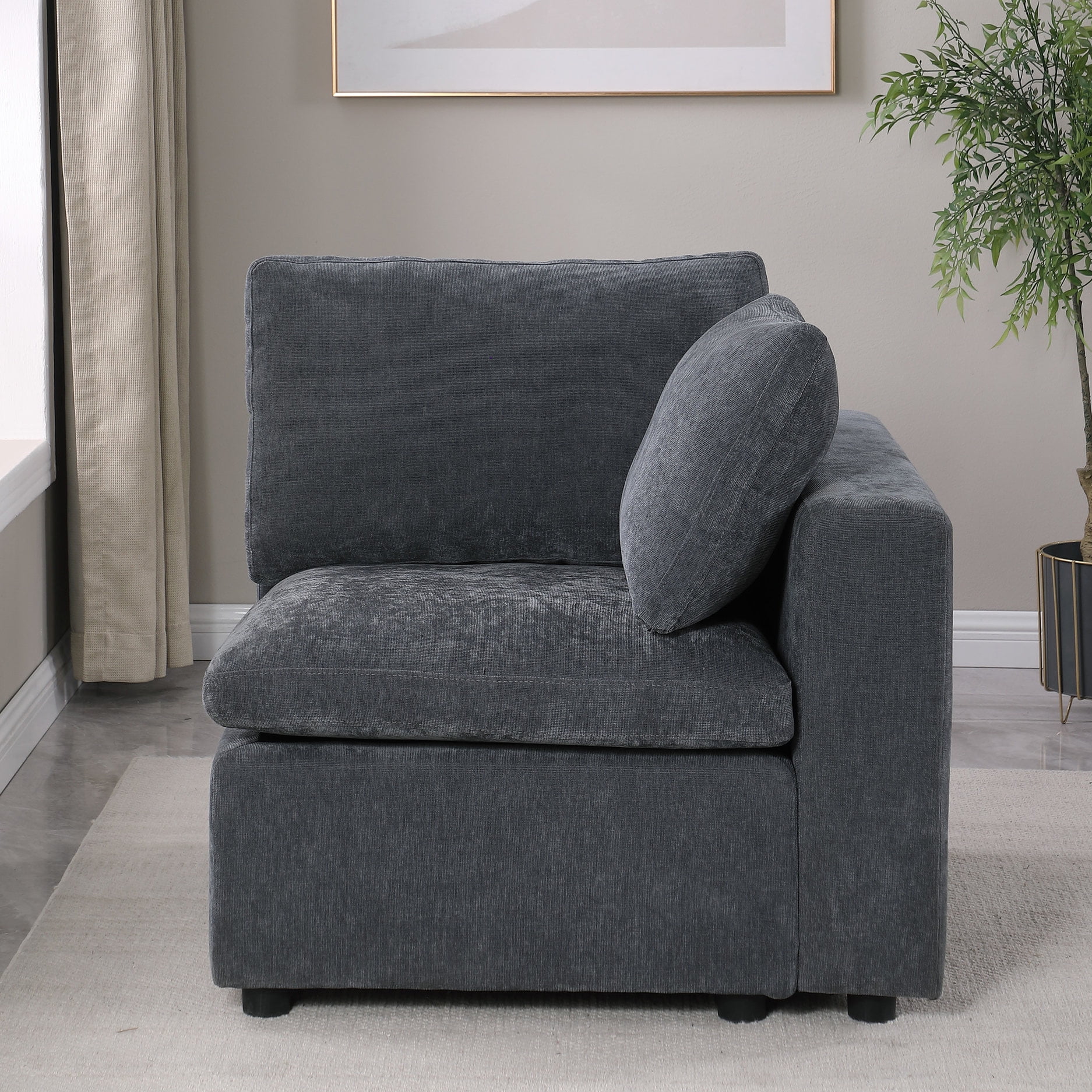 Grey Chenille Sectional Couch+Solid Wood Structure”-“Family Lounges ...