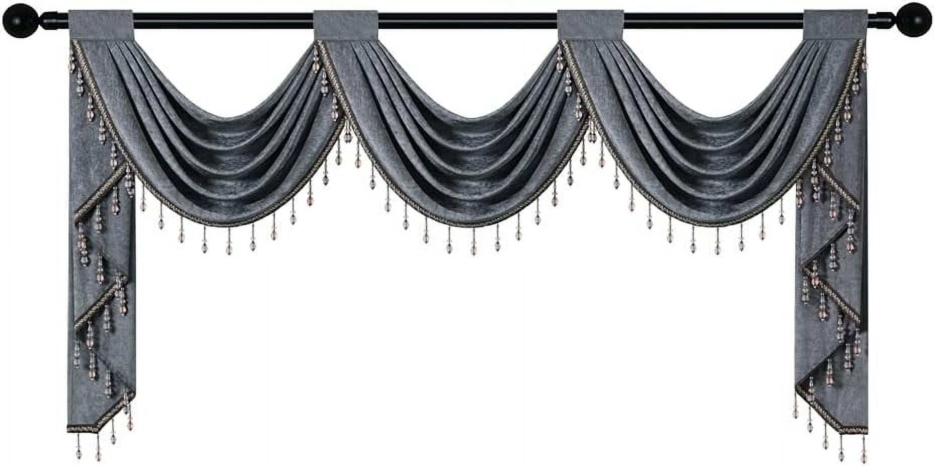 Grey Chenille Waterfall Valance for Living Room, 3 Hollow Swags Valance ...