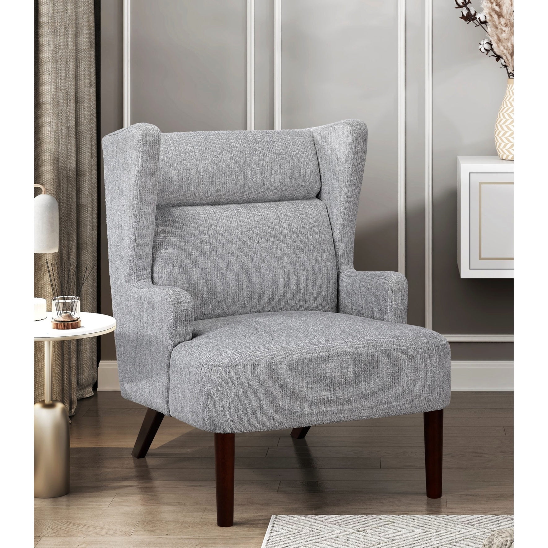 Grey Chenille Wingback Chair / High - capacity Design, Espresso ...