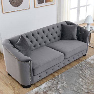 Accent Sofa Mid Century Modern Velvet Upholstered Sofa Couch with Thick ...