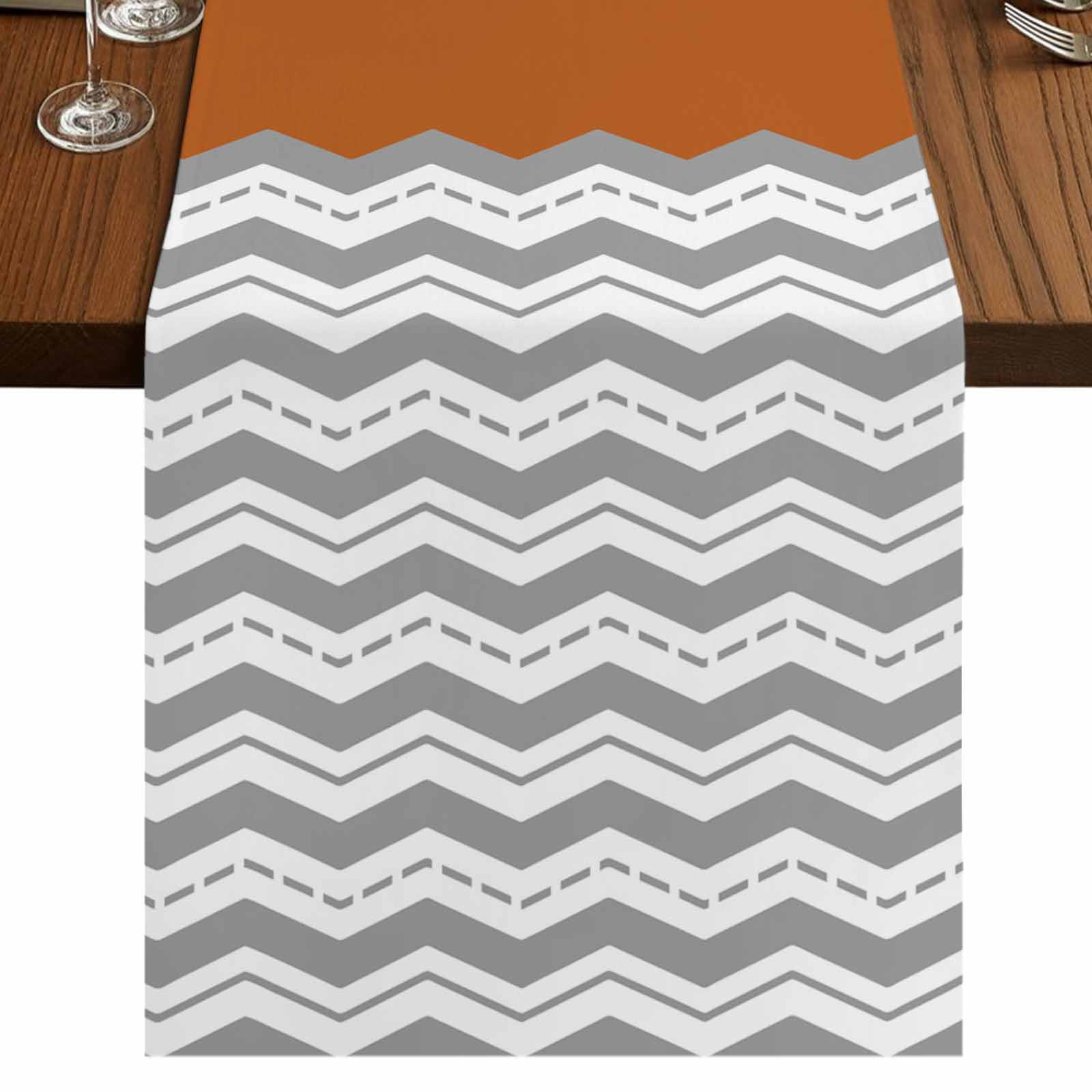 Grey Chevron 108 Inch Table Runner, Geometric Orange Print Wavy Striped ...