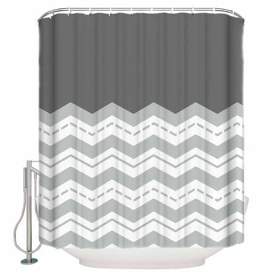 Grey Chevron Bathroom Shower Curtains with 12 Hooks Polyester ...