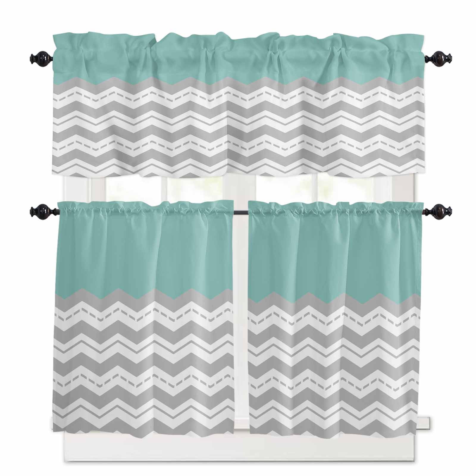 Grey Chevron Kitchen Curtains Set for Windows 3 Pieces,36 Inch Length ...