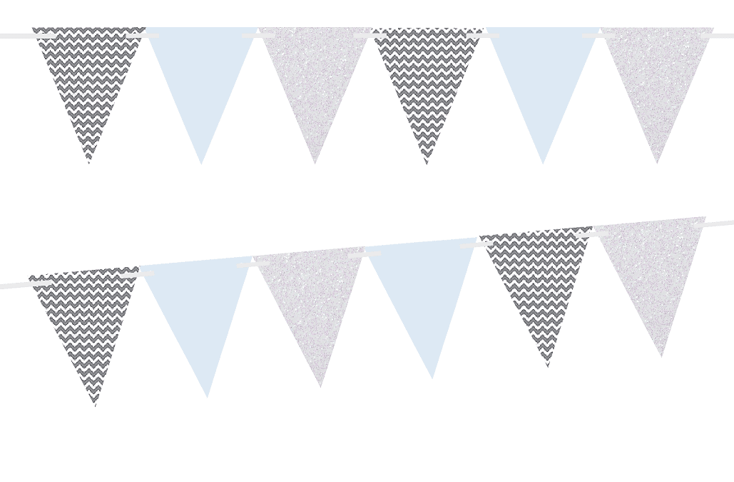 Grey Chevron/Solid Light Blue/White Glitter 10ft Vintage Pennant Banner ...