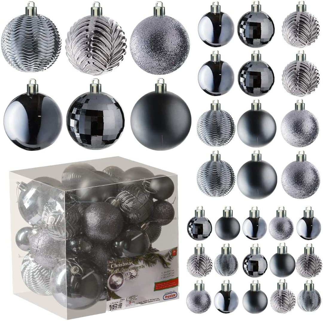 Grey Christmas Ball Ornaments for Christams Decorations - 36 Pieces ...