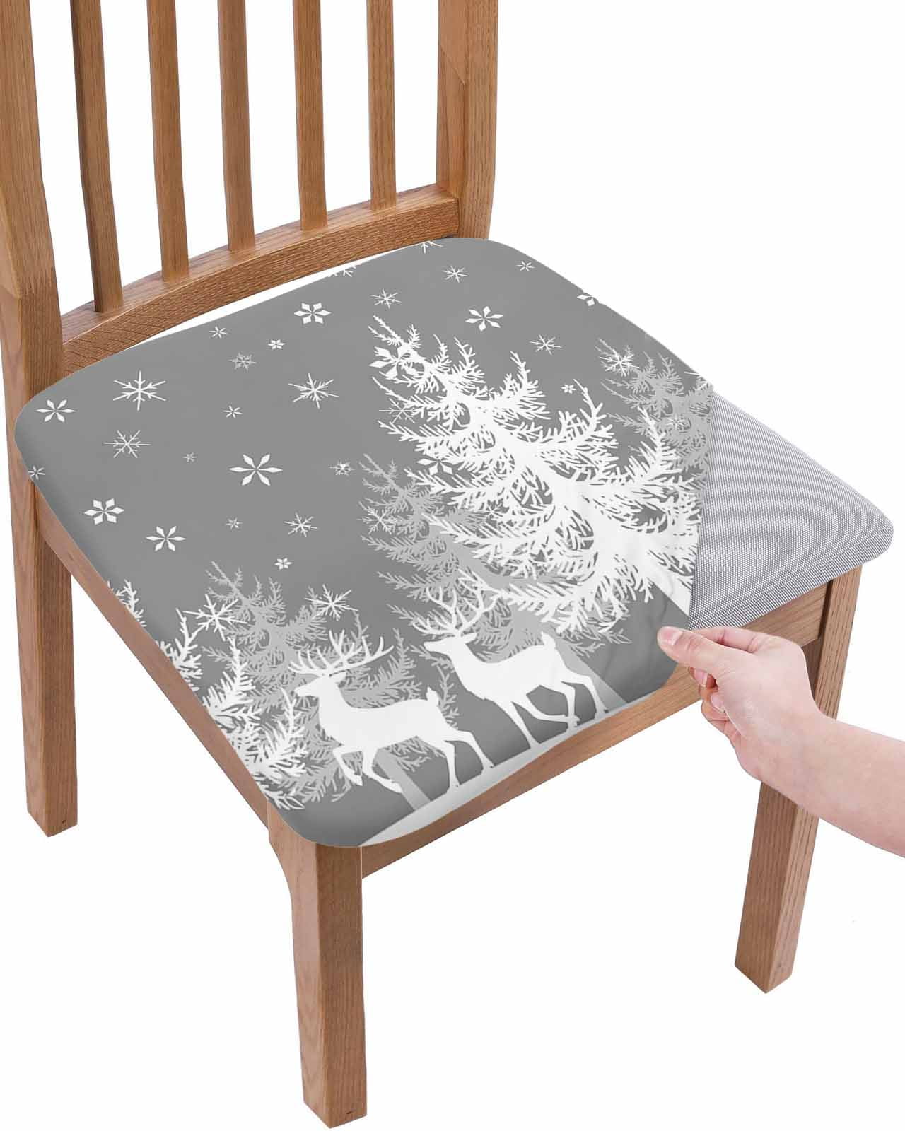 Grey Christmas Chair Seat Covers for Dining Room Stretch Chair Seat ...