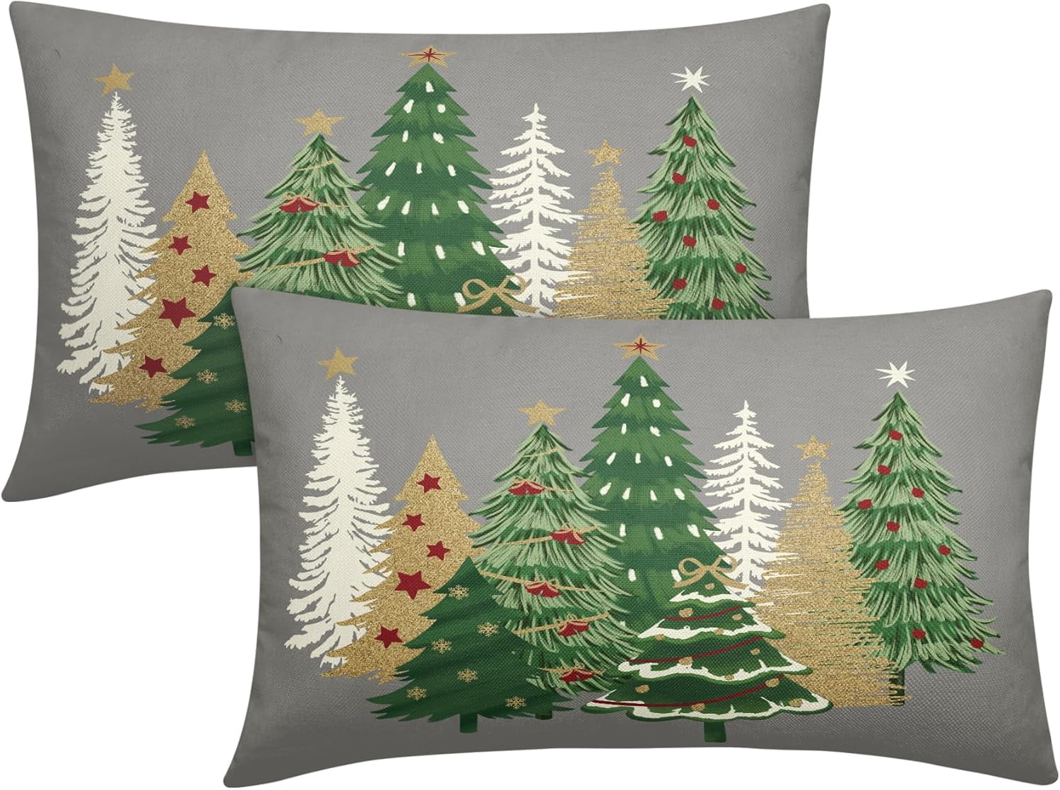 Grey Christmas Pillow Covers 12x20 Inch Set of 2 Xmas Tree Gray Green ...