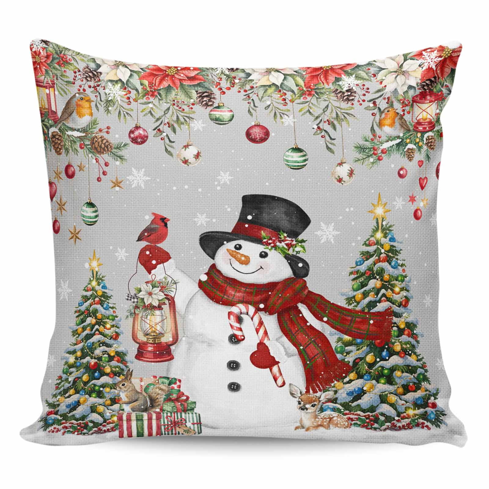 Grey Christmas Pillow Covers 20x20 Inch Decorative Throw Pillow Cover ...