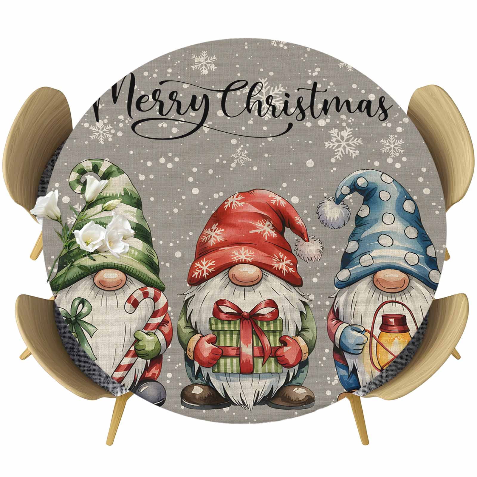 Grey Christmas Round Tablecloth, Fitted Table Cover with Elastic for 55 ...