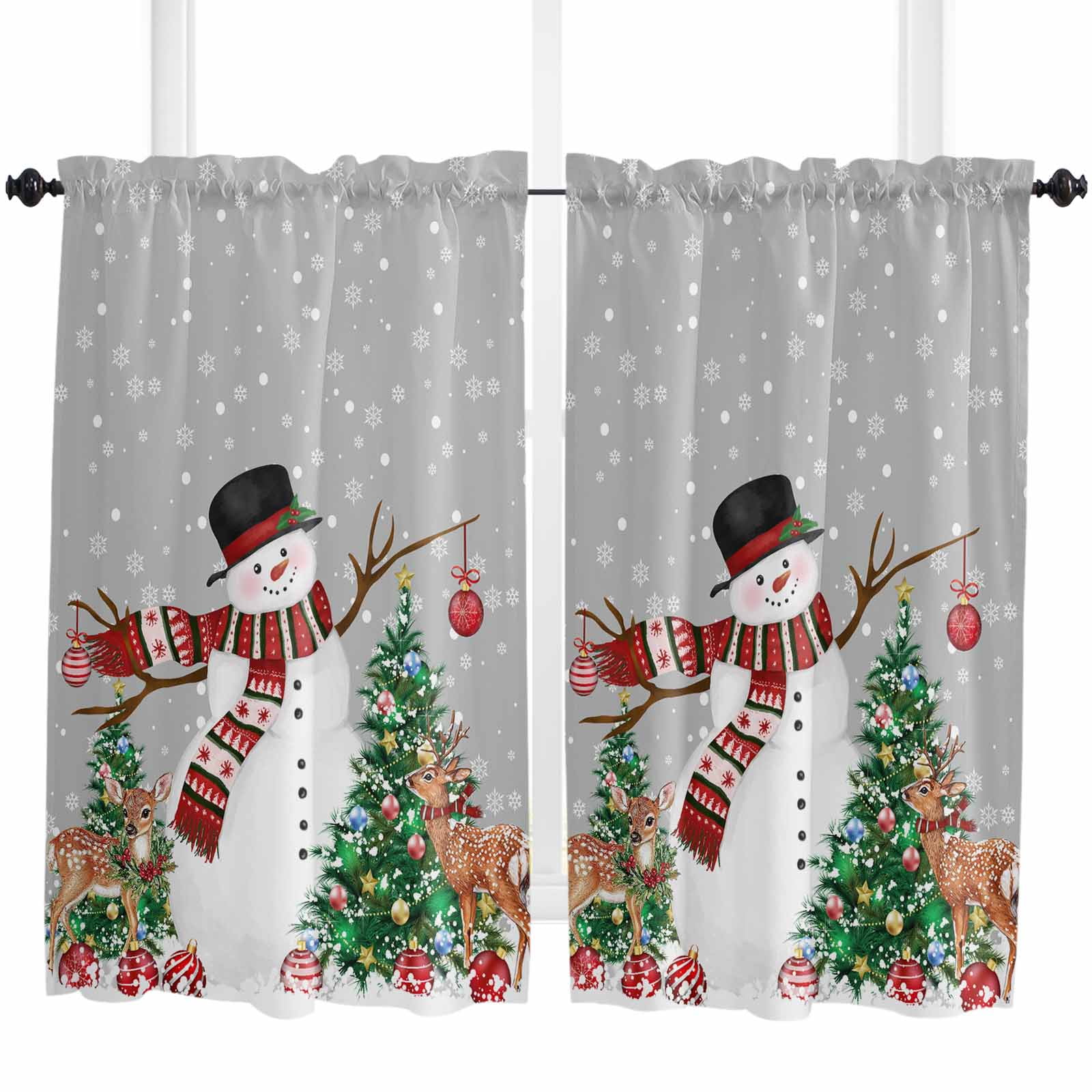 Grey Christmas Snowman Kitchen Curtain 2 Panels Curtains 54 Inch Length ...