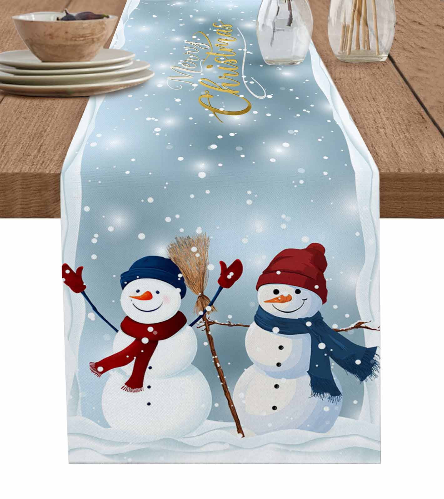 Grey Christmas Snowman Table Runner 72 Inches, Xmas Snowflake Winter ...