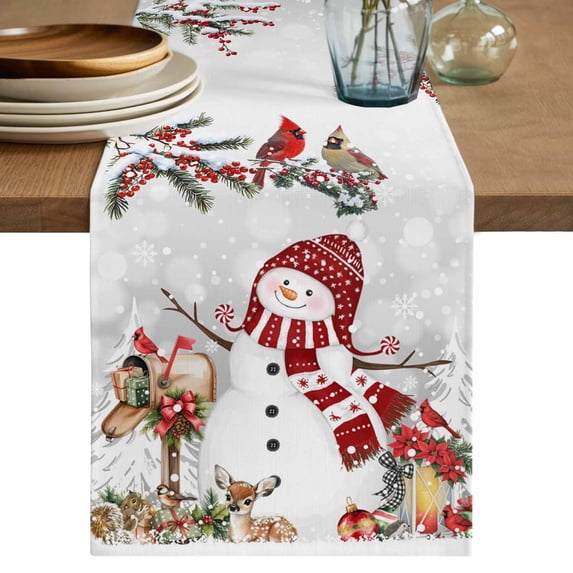 Grey Christmas Table Runner 120 Inches, Red Snowman Xmas Tree Snowflake ...