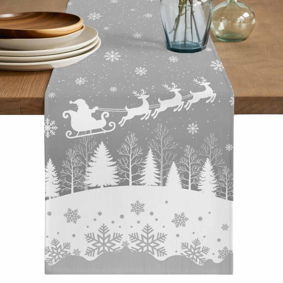 Grey Christmas Table Runner 72 Inches, Xmas Elk Tree Snowflake Forest ...