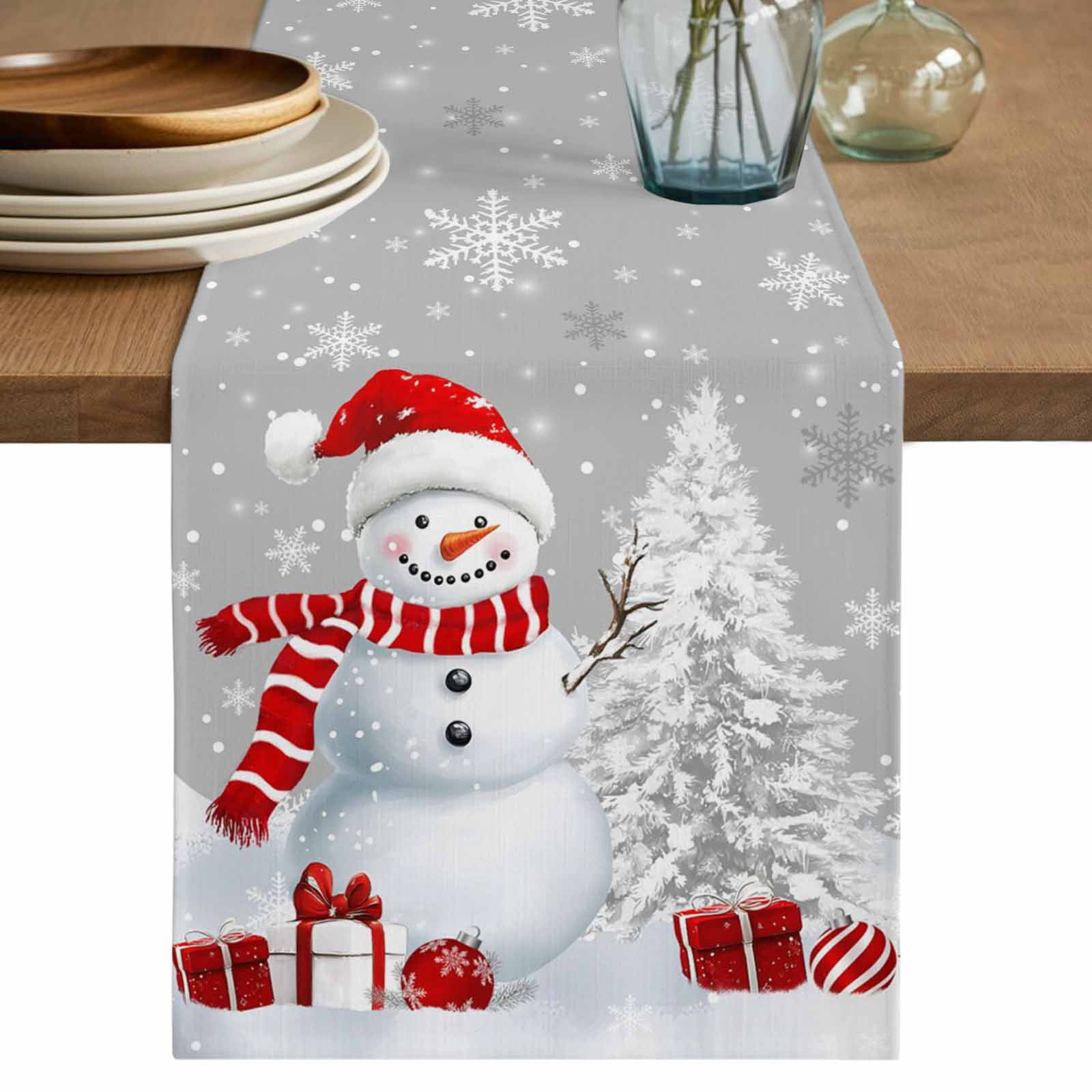 Grey Christmas Table Runner 90 Inches, Snowman Snowflake Gifts Xmas ...