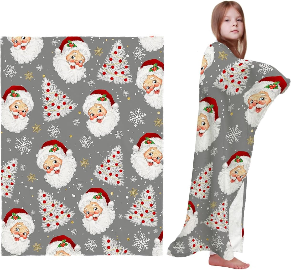 Grey Christmas Throw Blankets, Santa Claus Merry Christmas Tree Soft ...