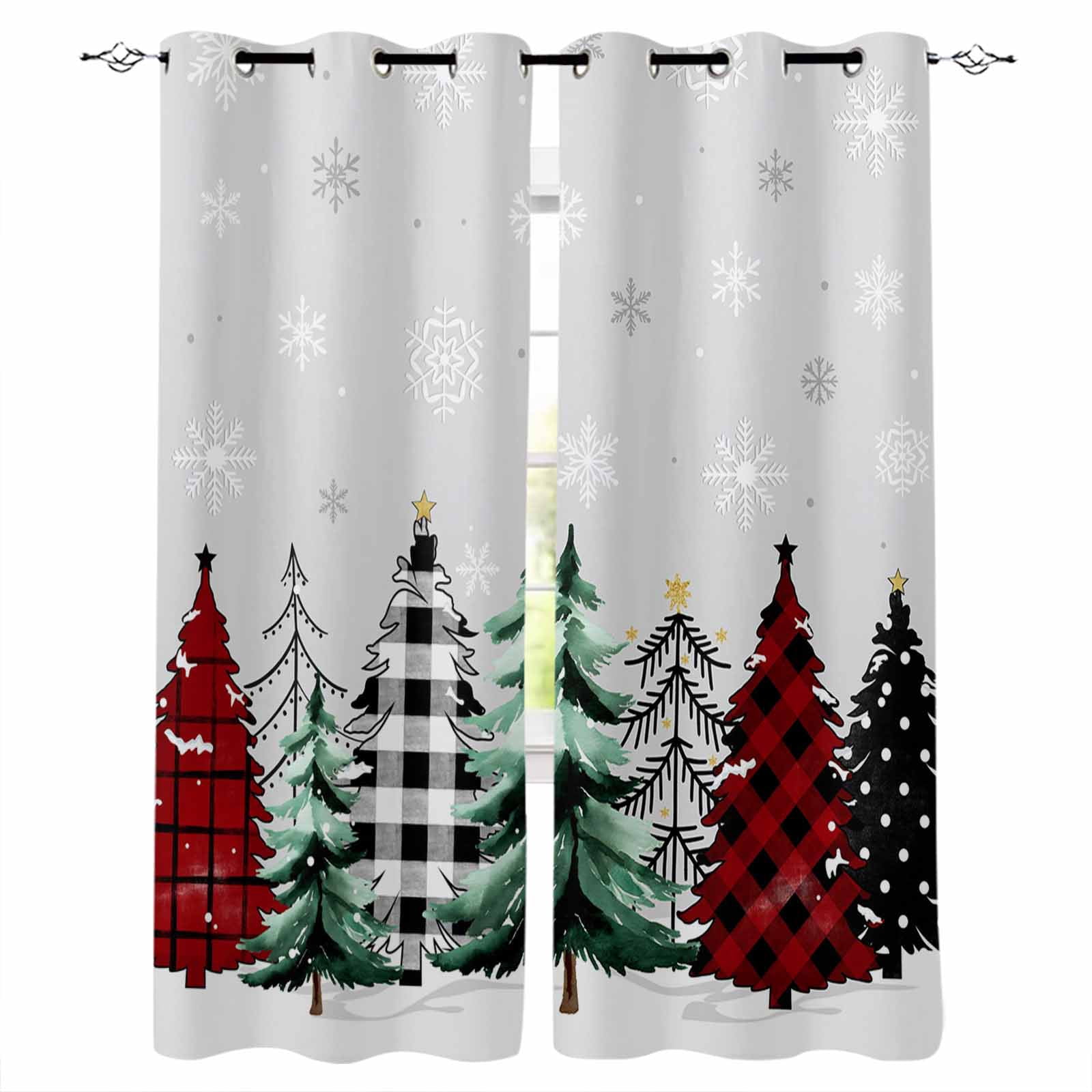 Grey Christmas Tree Blackout Curtains 54 Inches Long for Bedroom, Xmas ...