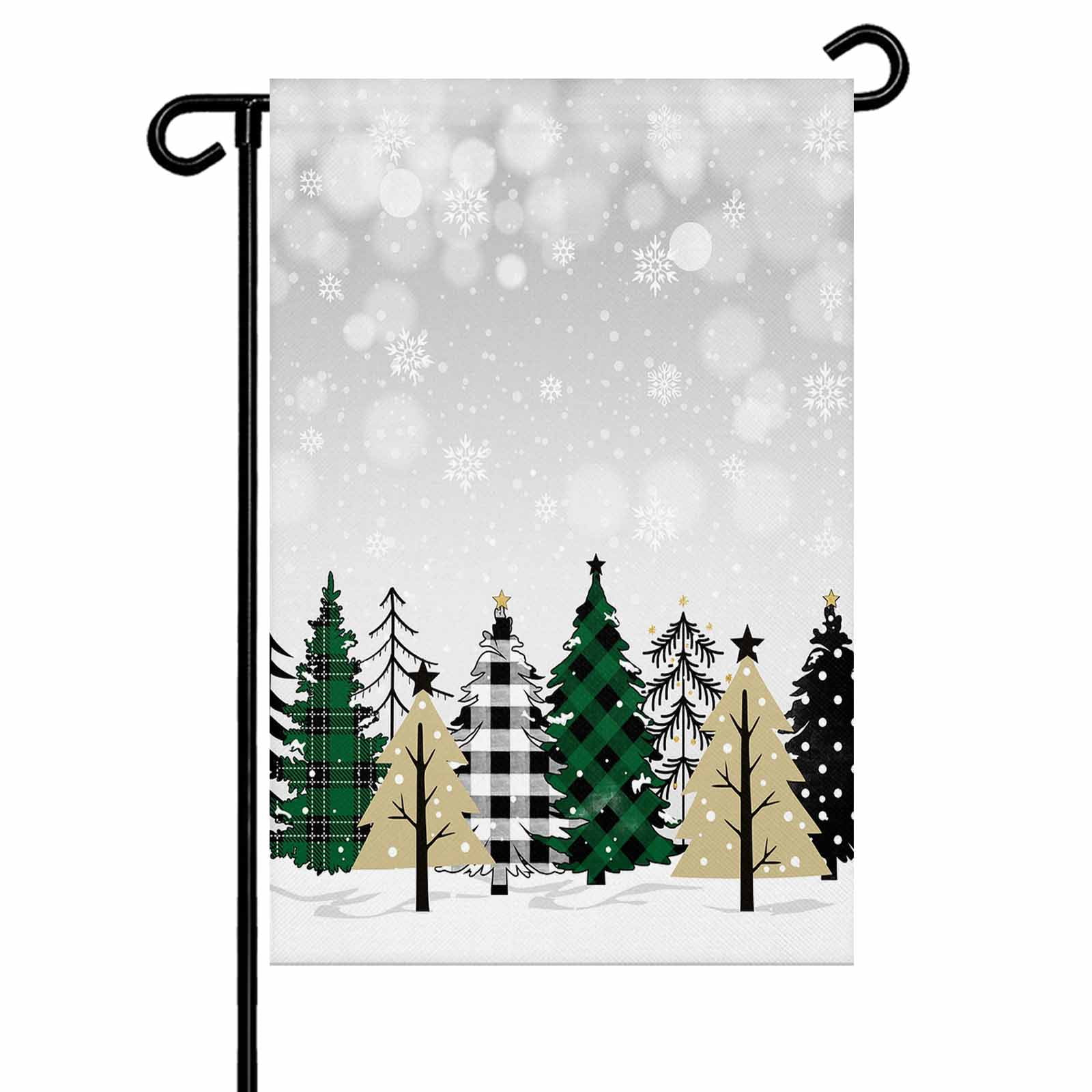 Grey Christmas Tree Garden Flags for Outside Winter White Snowflakes ...
