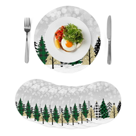 Grey Christmas Tree Round Table Placemats set of 8, Winter White ...