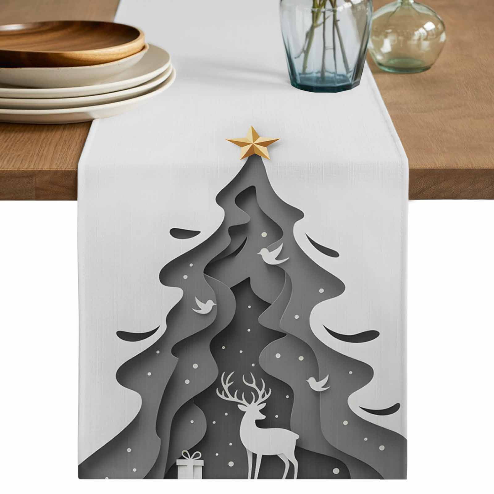 Grey Christmas Tree Table Runner 70 Inches, Xmas Reindeer Modern ...