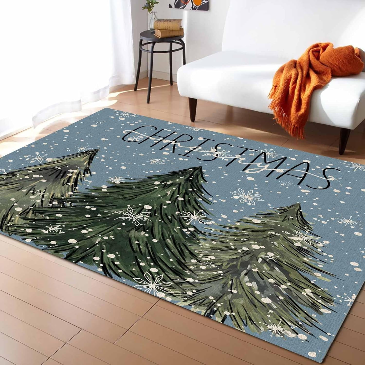 Grey Christmas Trees Area Rug for Living Room Rectangular Indoor Carpet ...
