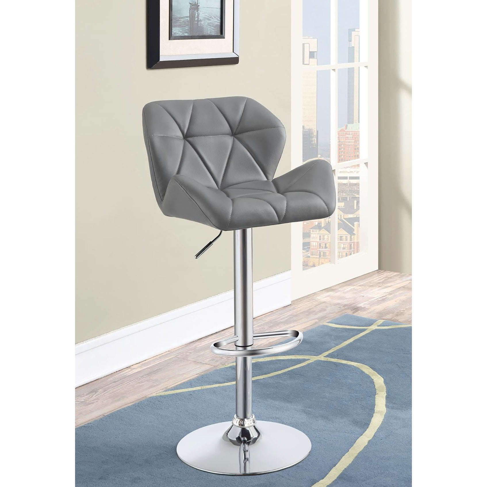 Grey Chrome Adjustable Bar Stools (2 in Set) | Foam Filler, Modern ...