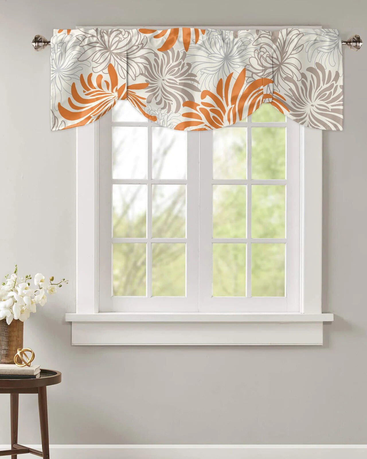 Grey Chrysanthemum Texture Retro Small Curtain Rod Pocket Short ...