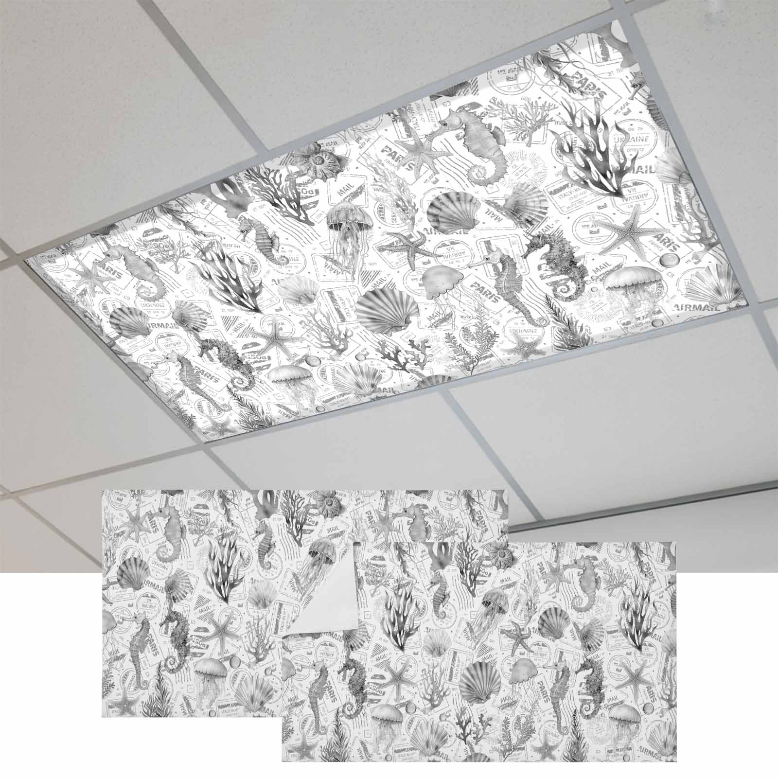 Grey Coastal Fluorescent Light Covers, Summer Coral Shell Sea Beach ...