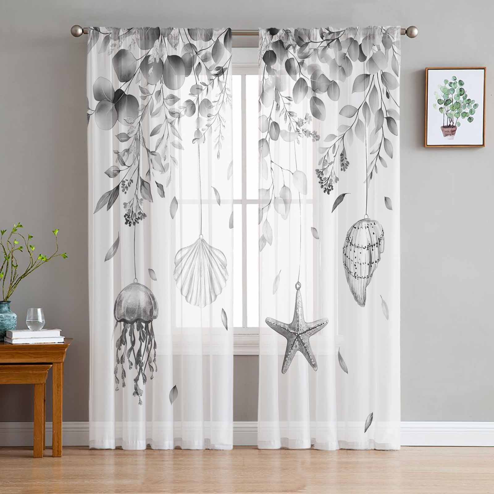 Grey Coastal Semi Sheer Curtains 72 Inch Length 2 Panels Set,Summer ...