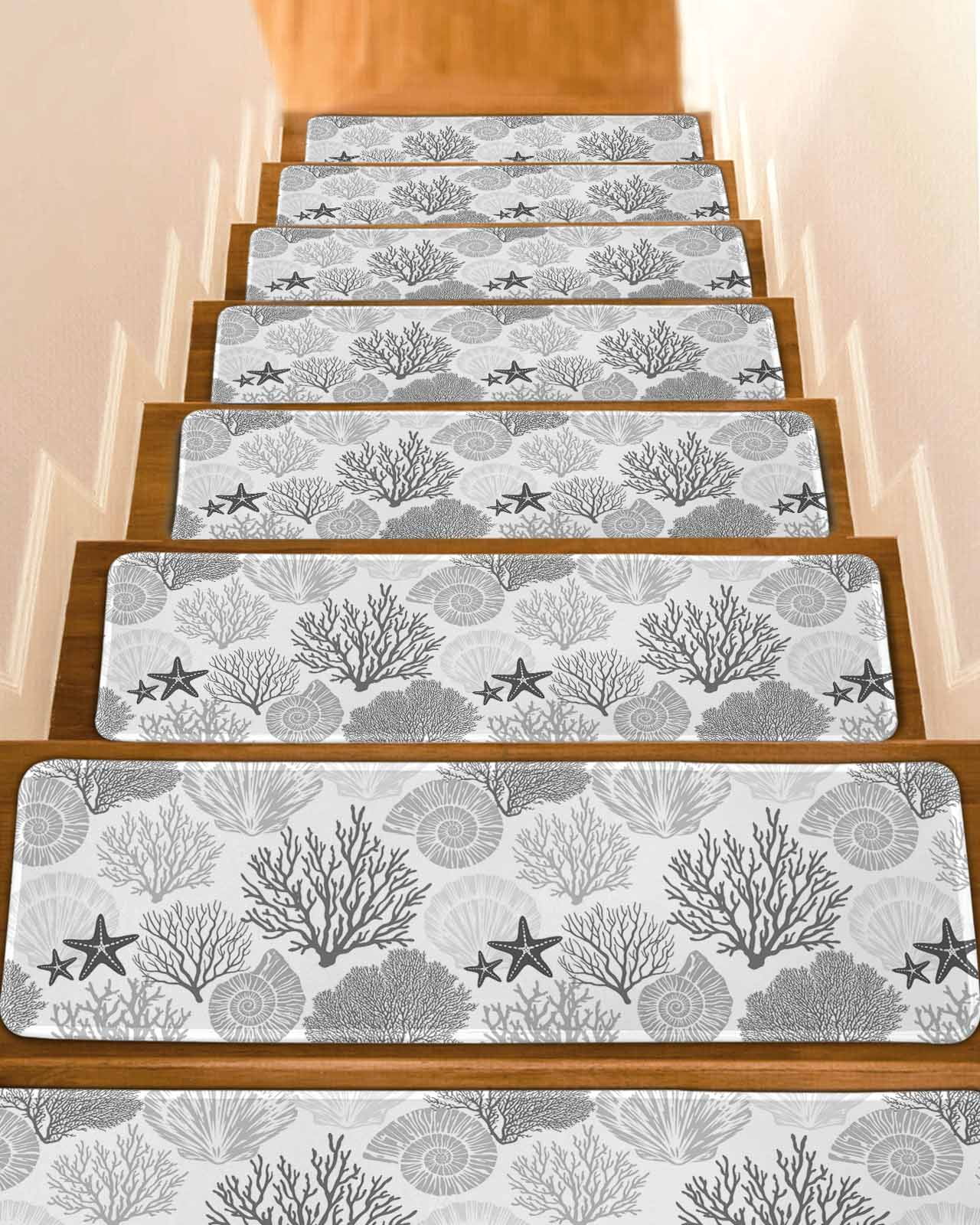 Grey Coastal Stair Treads for Wooden Steps Indoor Runner Rug Carpet ...