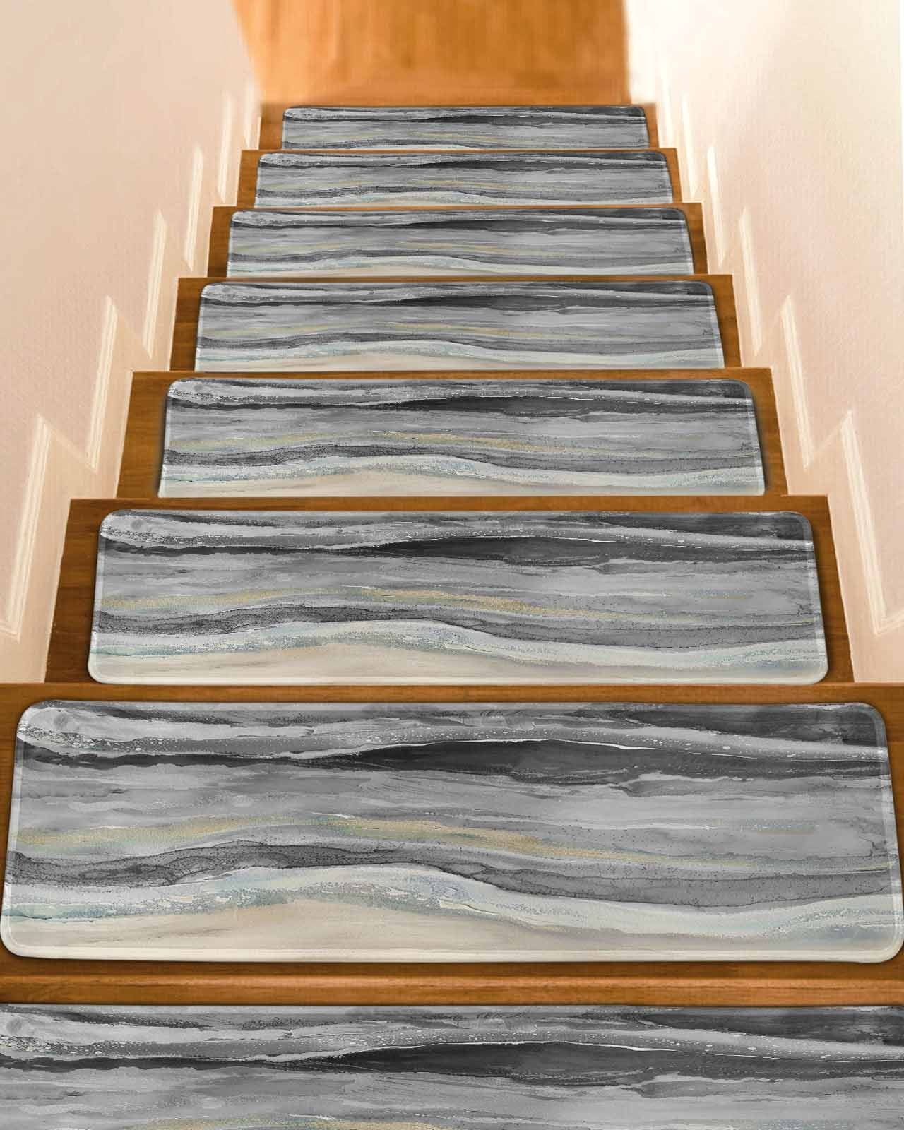 Grey Coastal Stair Treads for Wooden Steps Indoor Runner Rug Carpet ...