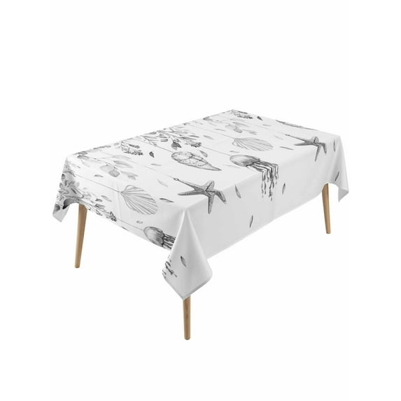 Grey Coastal Table Cloth, Summer Eucalyptus Leaves Beach Ocean Starfish ...