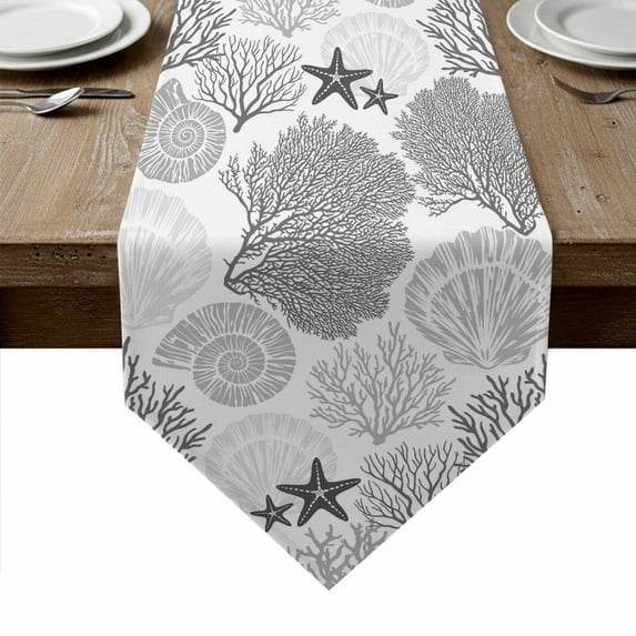 Grey Coastal Table Runner Linen Burlap Table Runner 72 Inches Long ...