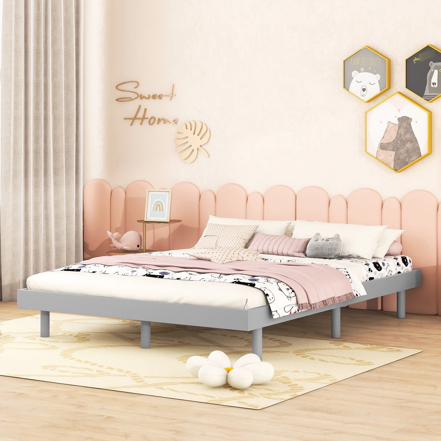 Grey Color Bed Frame with Floating Design / Stable and Elegant for ...