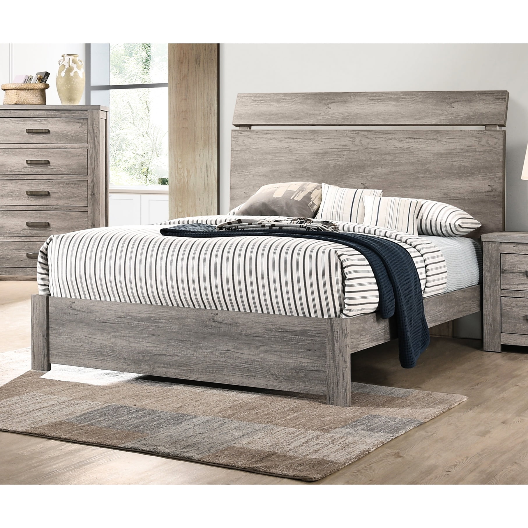 Grey Color King Bedroom , Wooden Furniture Size Bedroom, Wood, Simple ...