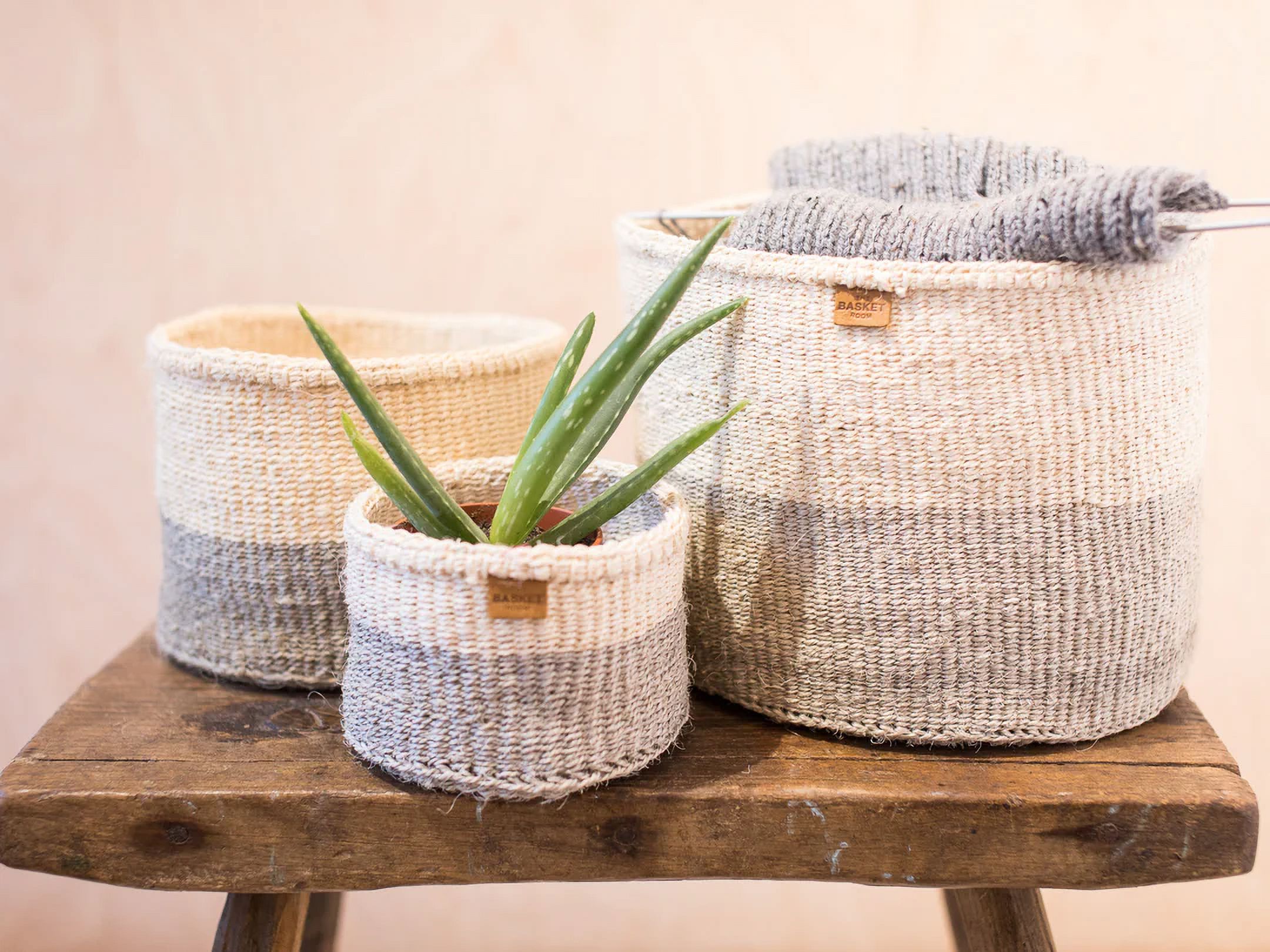Grey Colour Block Woven Basket Set - Walmart.com