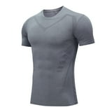 Men's Grey Compression Short Sleeve Base Layer Undershirt - Workout ...