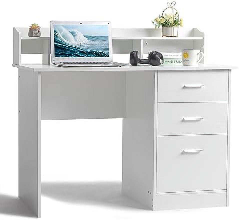 Grey Computer Desk with Drawers ＆ Hutch Office Desks with for Students ...