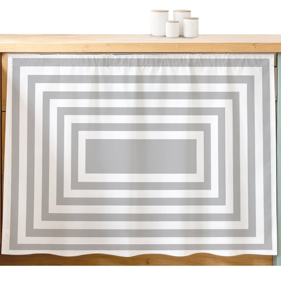 Grey Concentric Squares Cabinet Curtains 10"W x 11"L, Modern Abstract ...