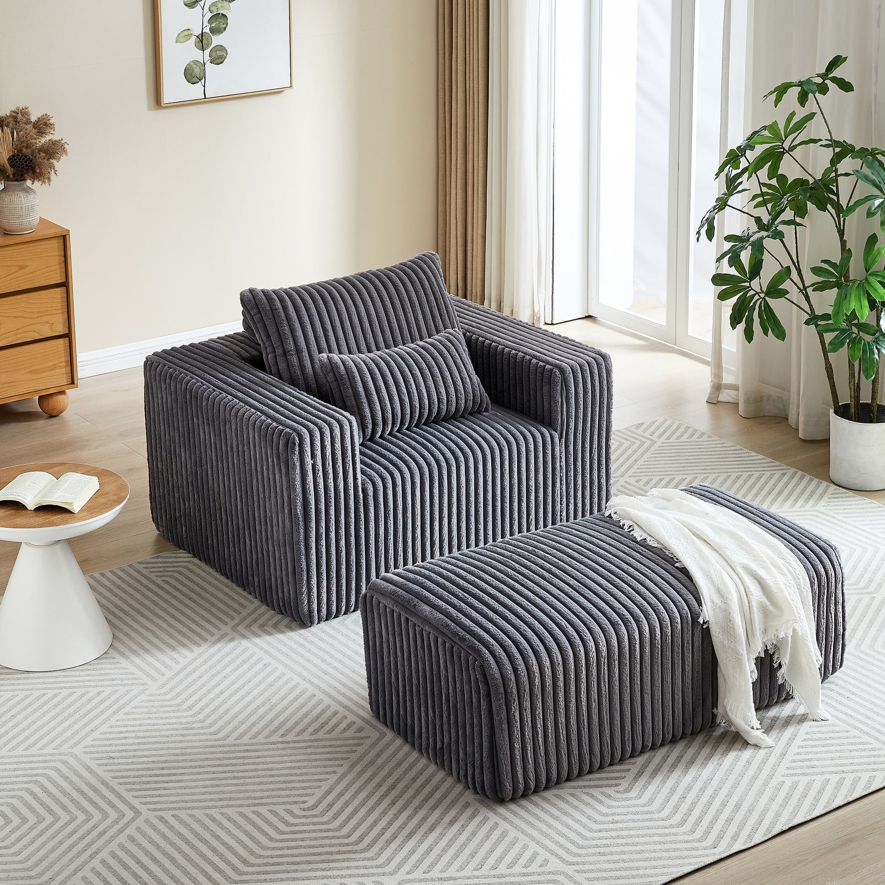 Grey Corduroy Single Seat - Reclining Comfort with Removable Footrest ...