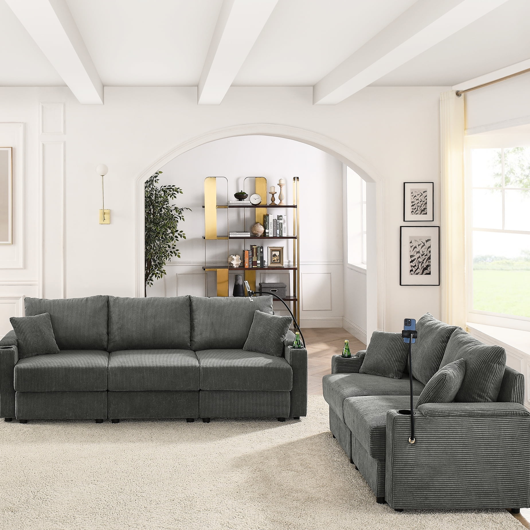 Grey Corduroy With Storage, Deep Seat For Unparalleled Comfort, Living ...