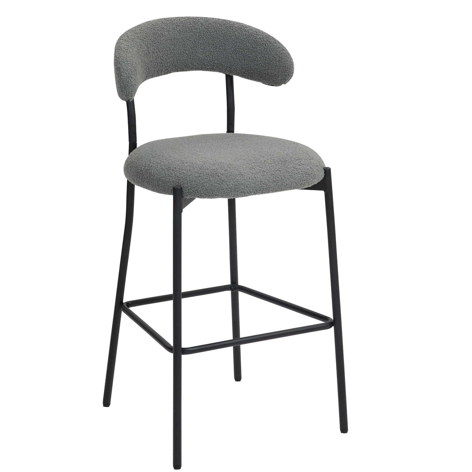 Grey Counter Height Bar Stool with Plush Teddy Fabric and Footrest - 26 ...