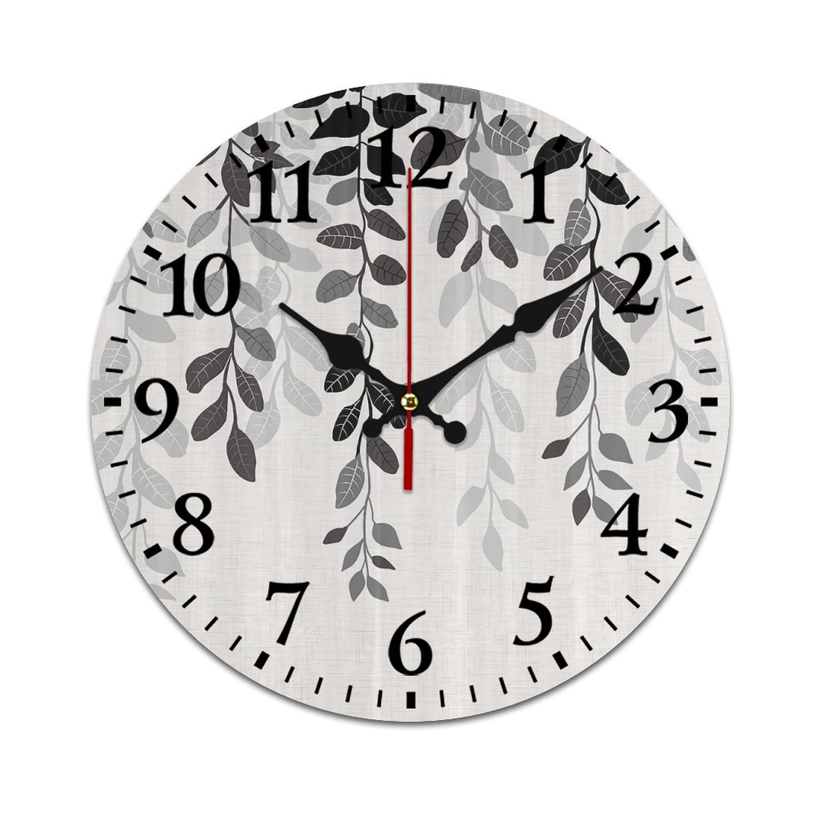 Grey Country Rustic Leaves Plant Wall Clock Modern Design Clocks Wall ...