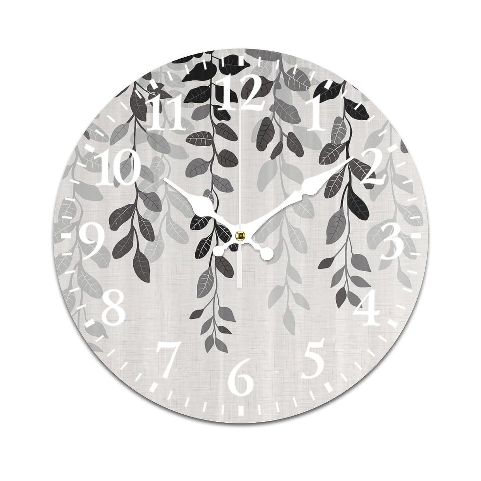 Grey Country Rustic Leaves Plant Wall Clock Modern Design Clocks Wall ...