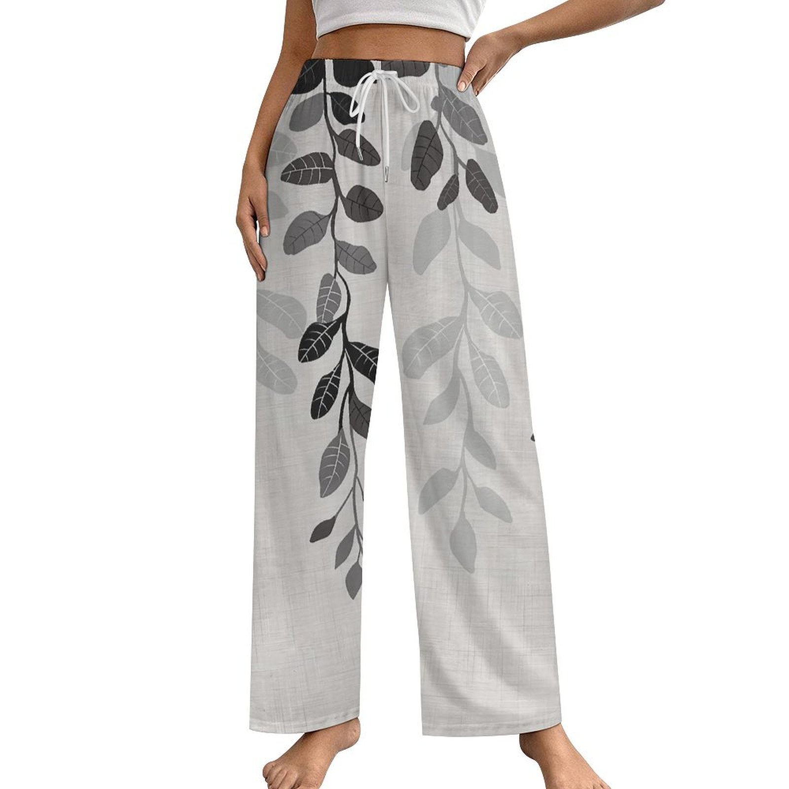 Grey Country Rustic Leaves Plant Women's Pajamas Pajama Pants Women's ...