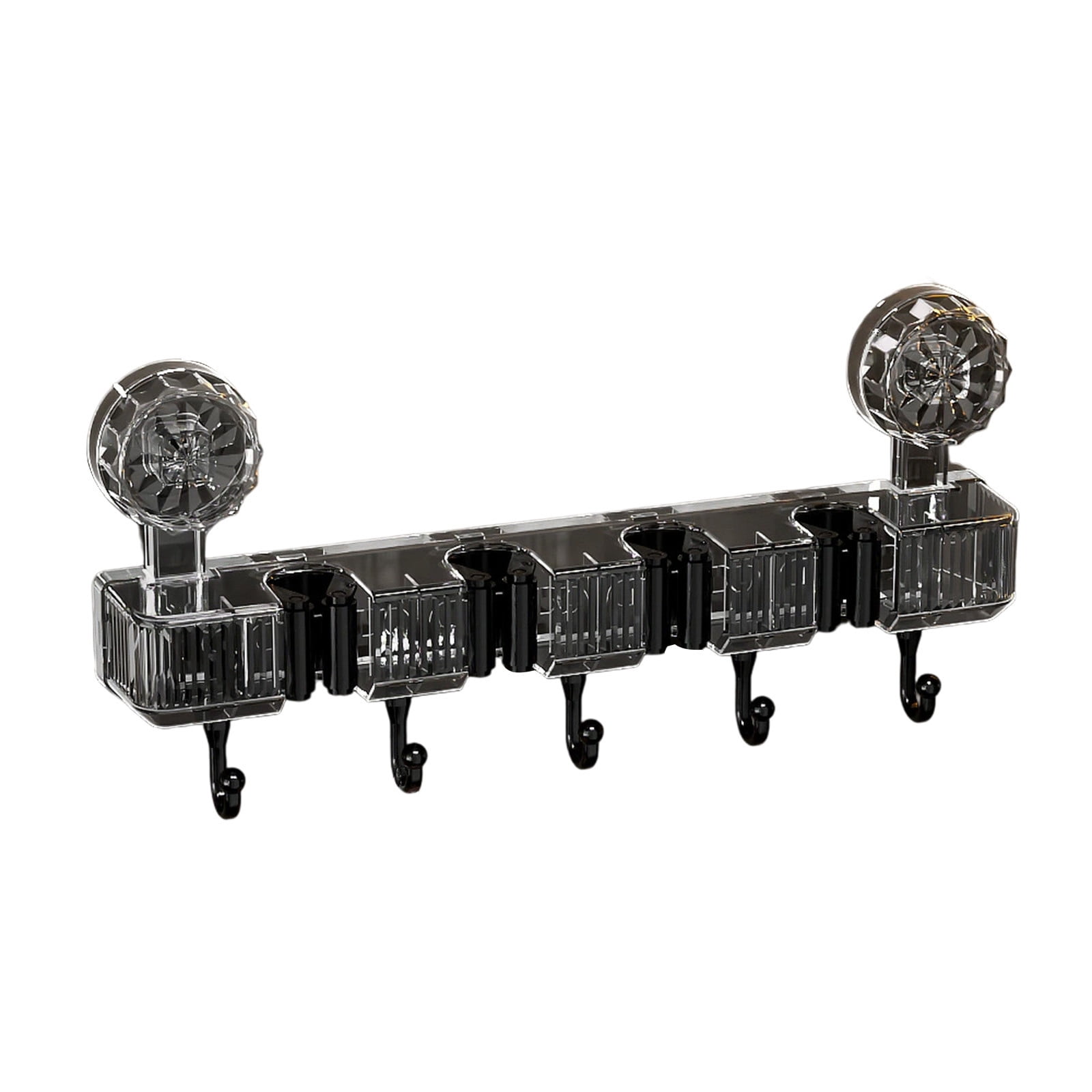 Grey Crystal Suction Cup Wall Mounted Mop And Broom Holder With Hooks ...