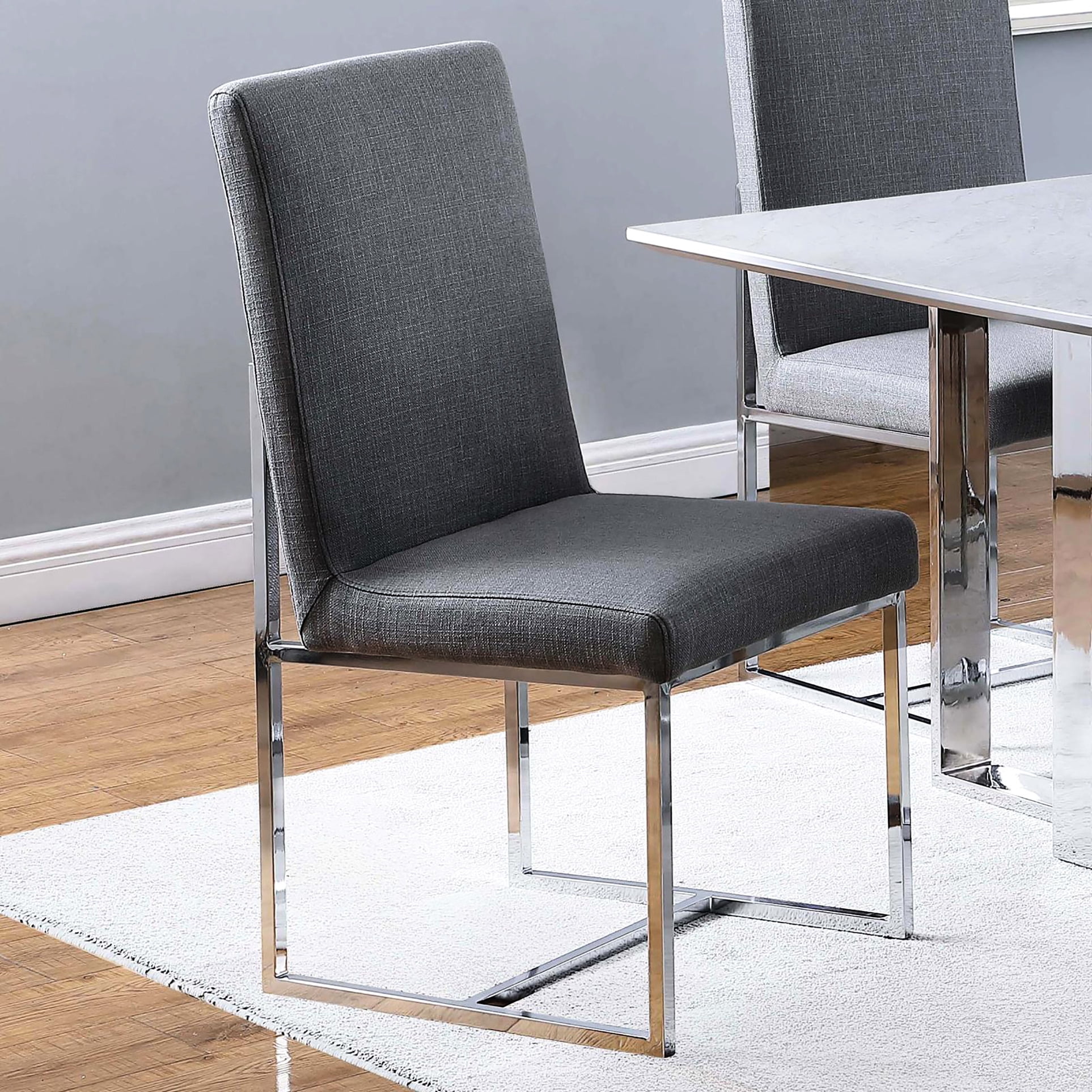 Grey Cube Base Dining Chairs (2), Upholstered In Soft Cloth, High Back ...