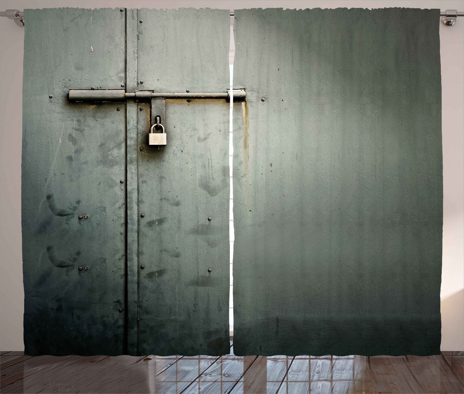 Ambesonne Grey Curtains 2 Panel Set, Warehouse Store Door Lock, 108" x ...