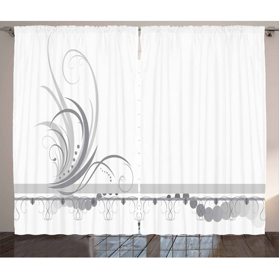 Ambesonne Grey Curtains 2 Panel Set, Swirls Ornament, 108" x 90", Pale ...