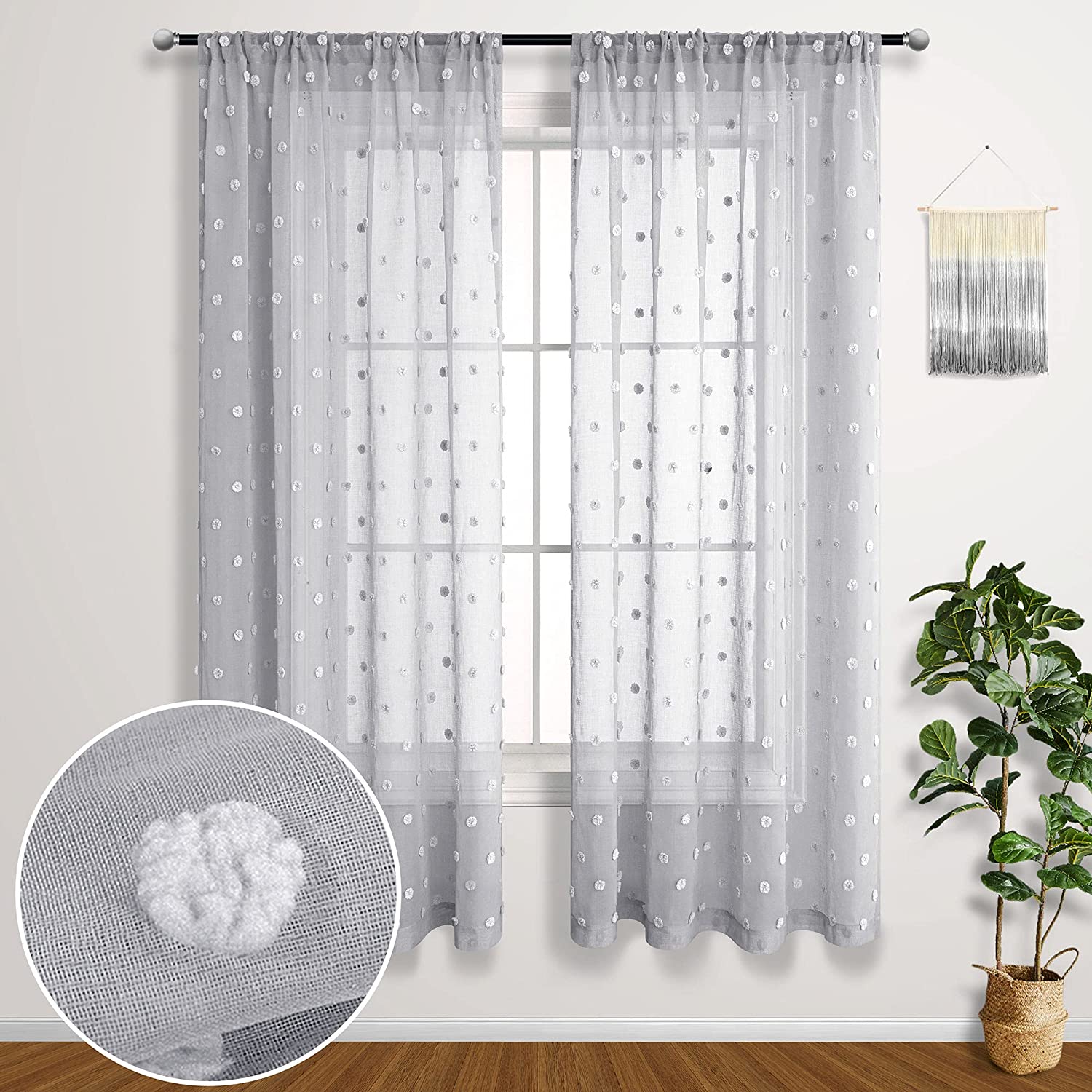 Grey Curtains 63 Inch Length for Boho Boys Nursery Decor 2 Panel Sets ...