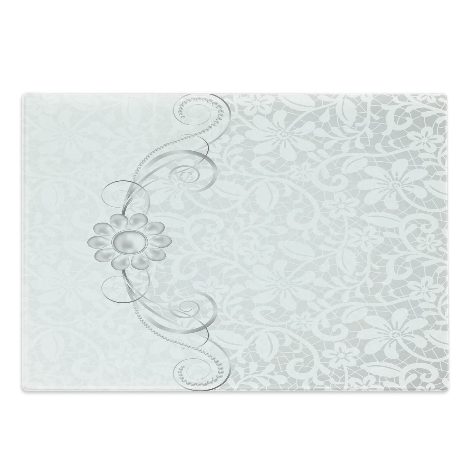 Grey Cutting Board, Lace Inspired Flourish Motifs Background with Bridal Flower Border Wedding ...